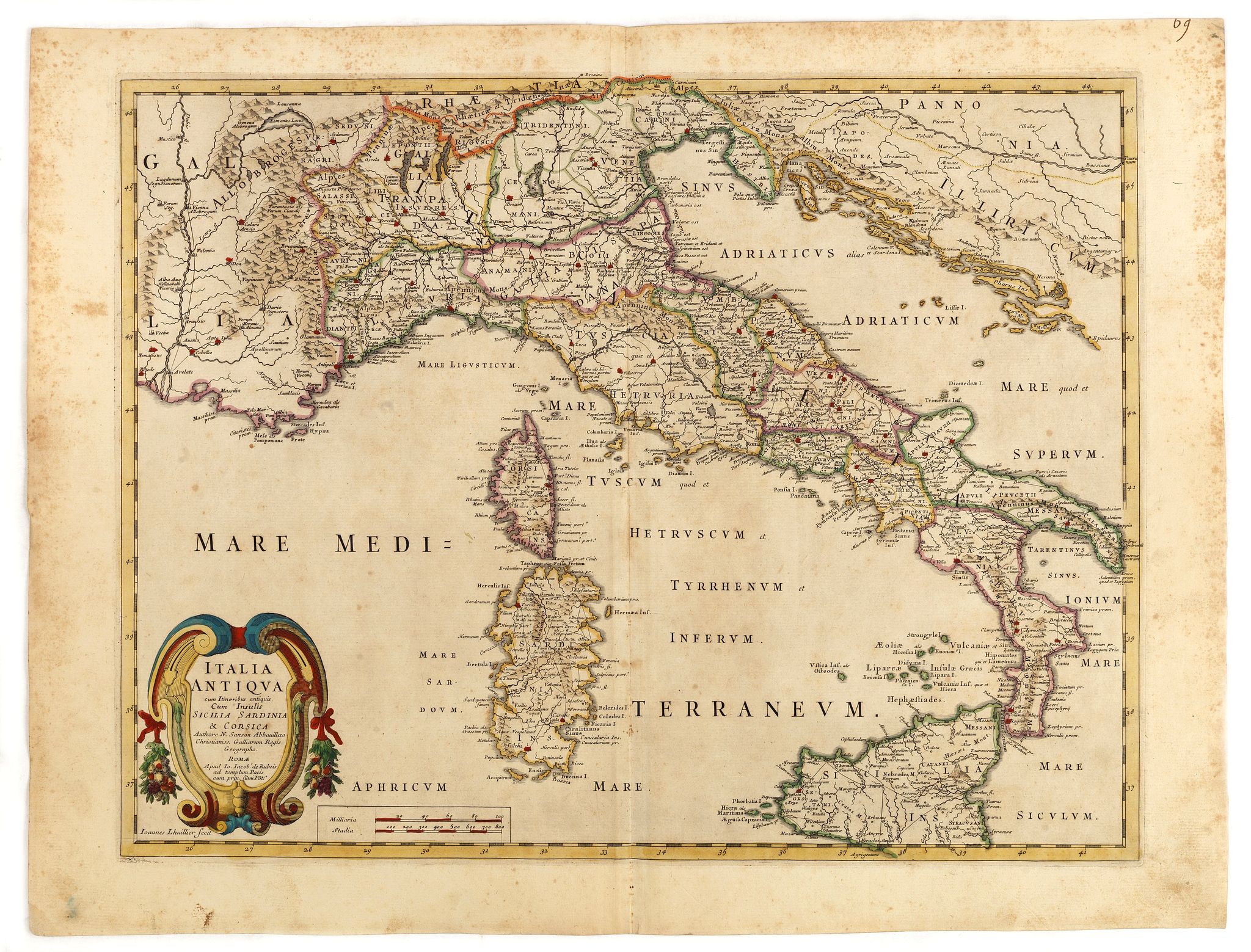Italia Antiqua cum itineribus antiquis... - Old map by DE ROSSI, G.
