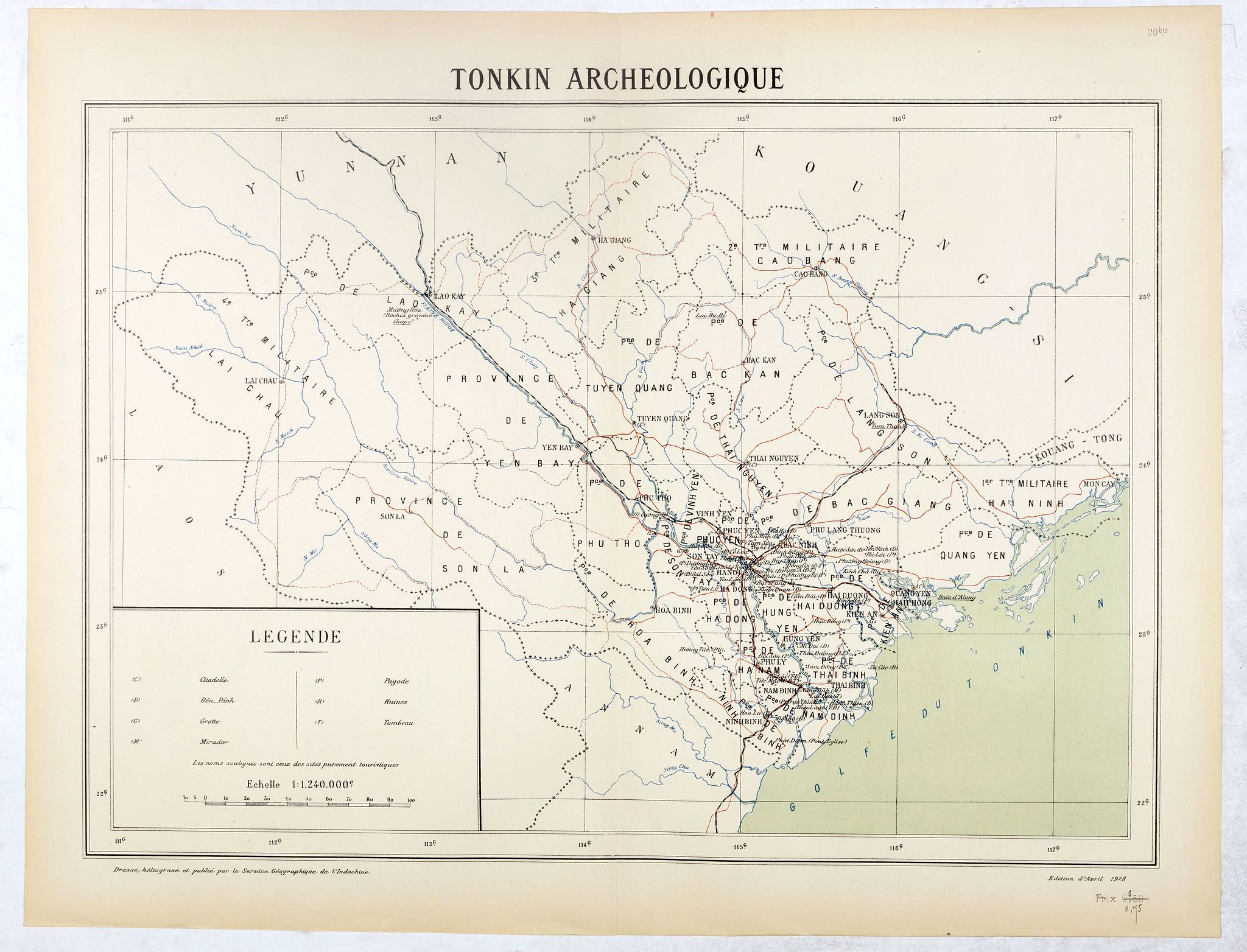 Carte de l'Indochine, feuille n°20 Bis: Tonkin archeologique. - Old map ...