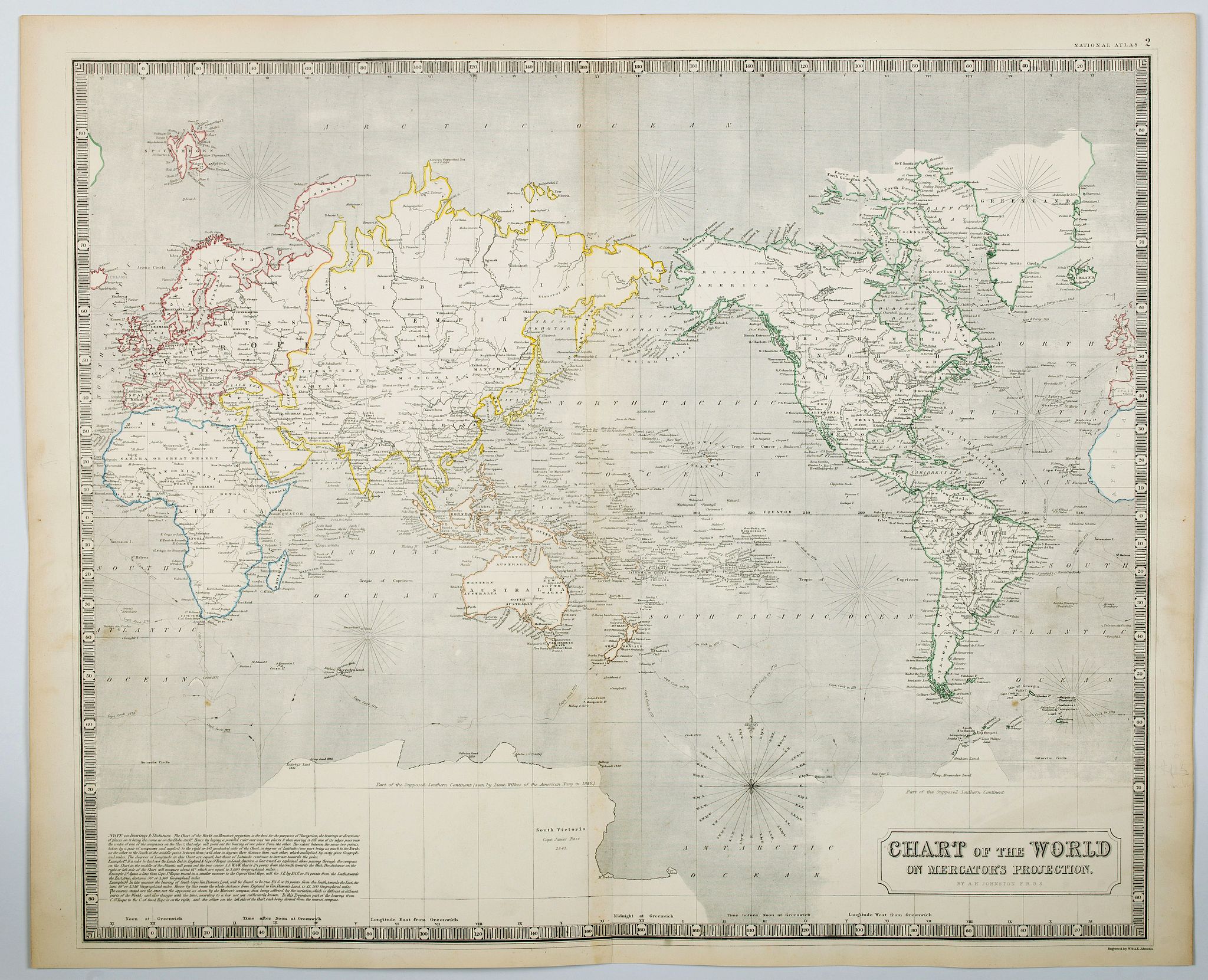 Chart of the World on Mercator's Projection. - Old map by JOHNSTON, A.K.