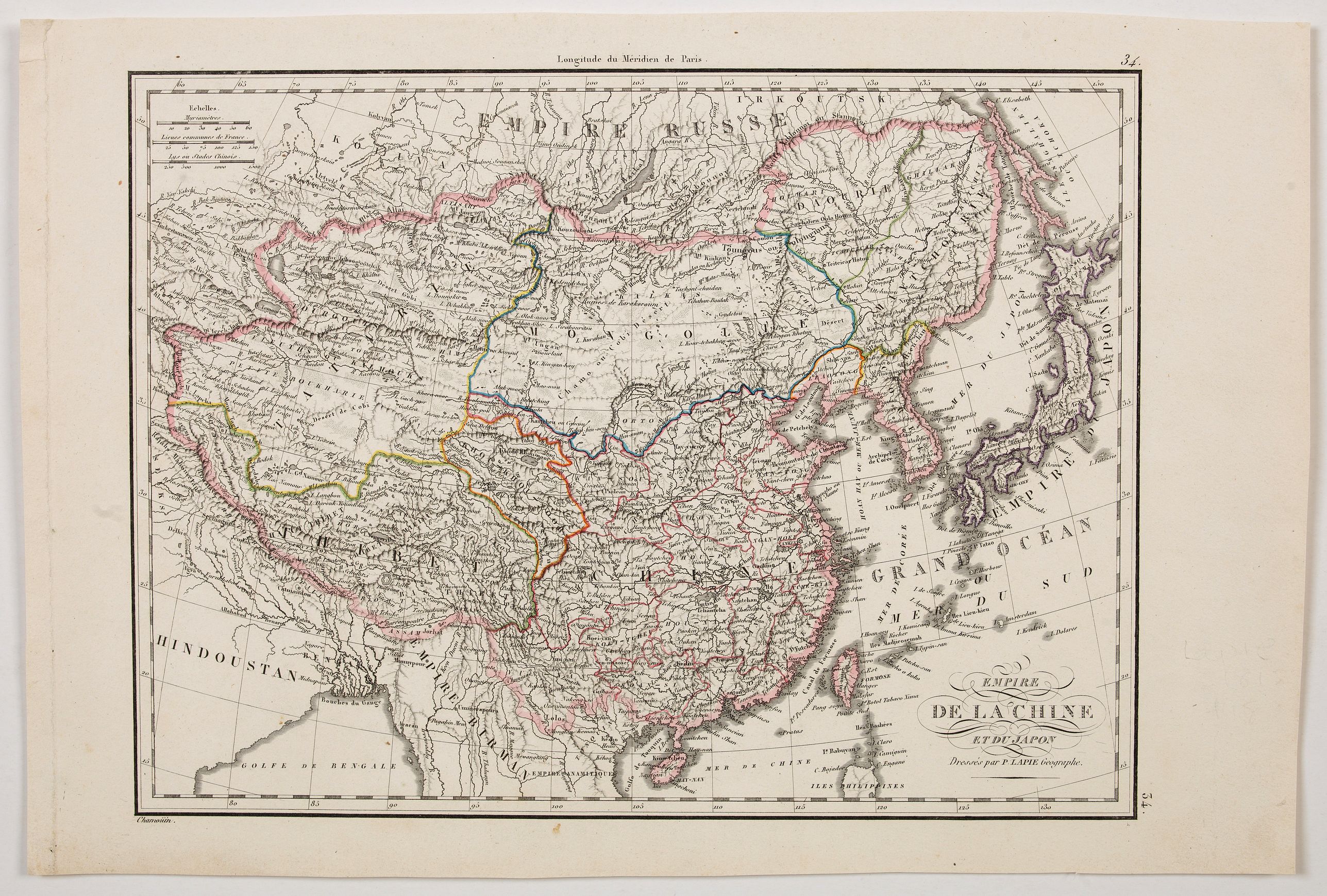 Empire de la Chine et du Japon. - Old map by LAPIE, Pierre.
