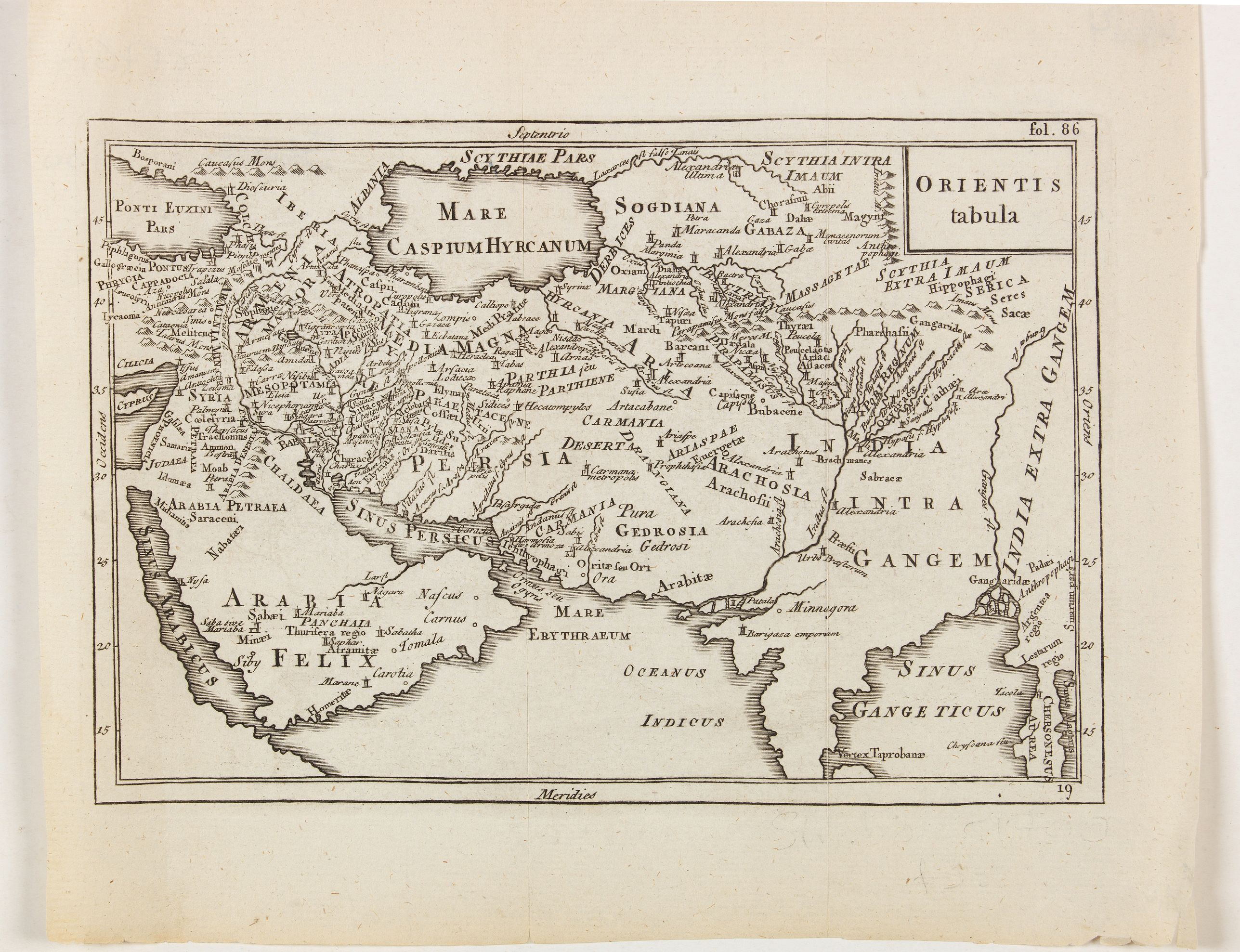 Orientis tabula. - Old map by SENEX, JOHN after Cellarius.