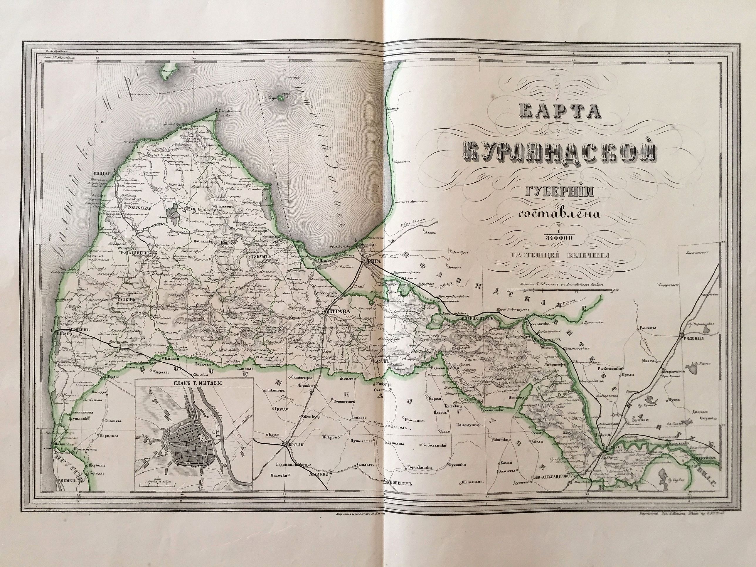 Map of Kurland gubernia. - Old map by Iljin, Aleksej.