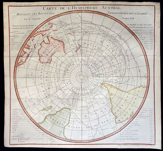 Carte de l'Hemisphere Austral Montrant les Routes des Navigateurs les ...