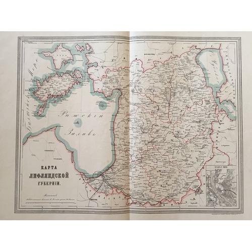 Map of Livland gubernia. - Old map by Iljin, Aleksej